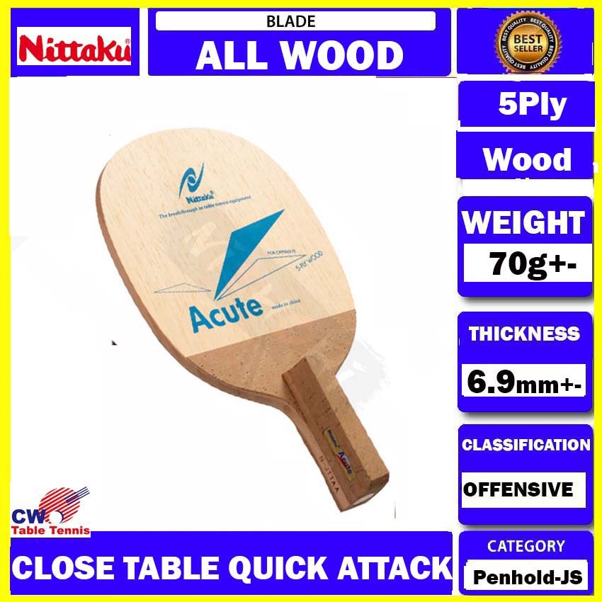 Nittaku Acute 5-ply All Wood Table Tennis Blade Paddle Bat Racket Ping Pong KAYU Japanese ...