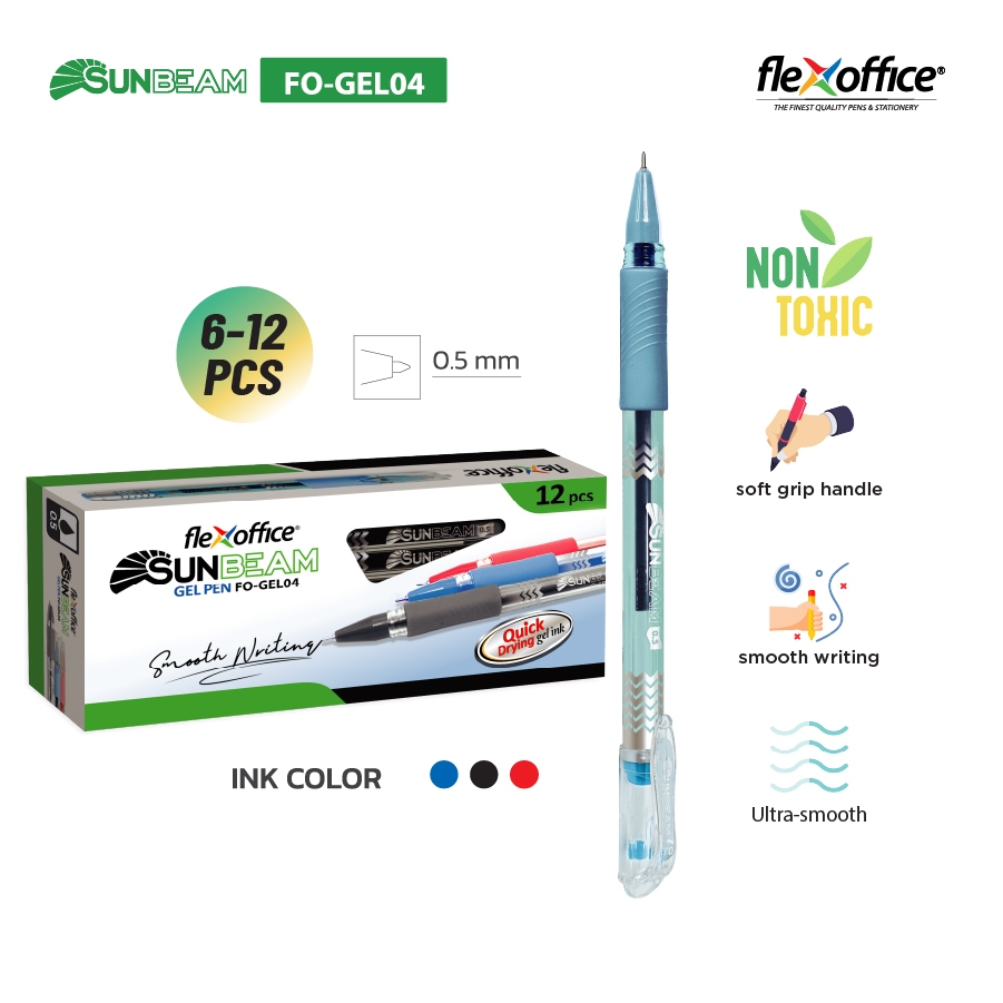 FlexOffice Sunbeam 0.5 Stick Gel Pen - Black/Blue/Red (Box of 12) FO ...