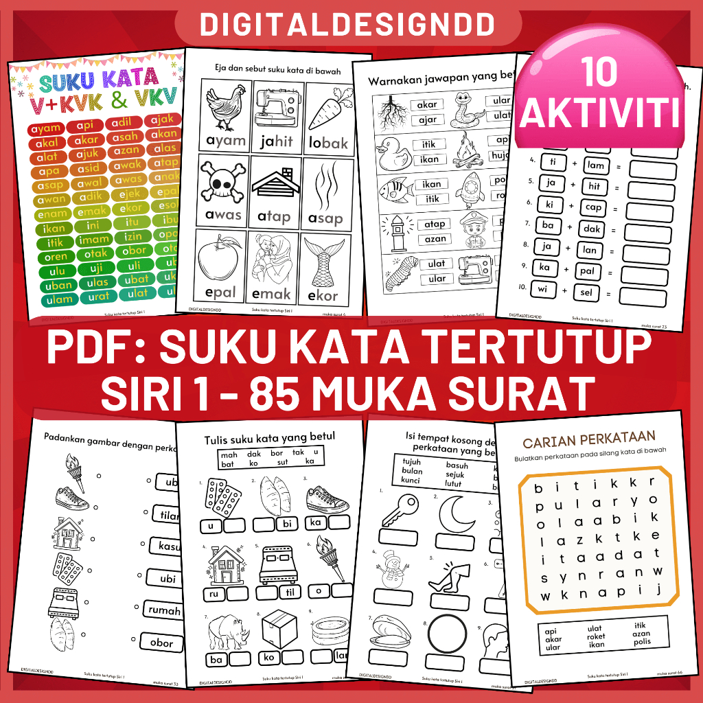 PDF Latih tubi Latihan suku kata tertutup Siri 1 untuk pra sekolah kanak-kanak tadika | Shopee ...