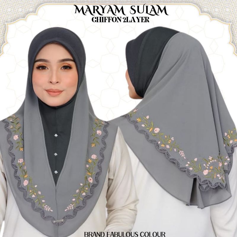 TUDUNG SULAM SARUNG FBLUS CLURS CHIFFON 2LAYER SULAM KERAWANG MARYAM ...