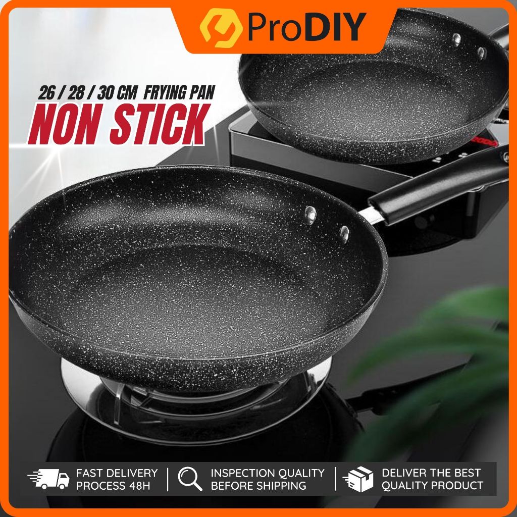 26 / 28 / 30 cm Non-Stick Frying Pan Black Resistant Superior Deep ...