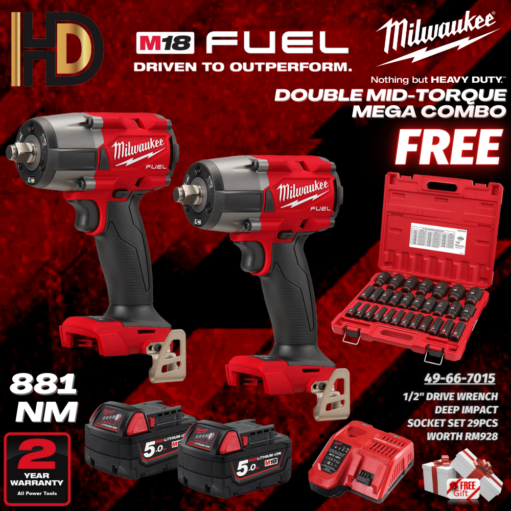 Milwaukee M18 FMTIW2F12 Fuel 1/2" Mid Torque Impact Wrench 881NM / Mid ...