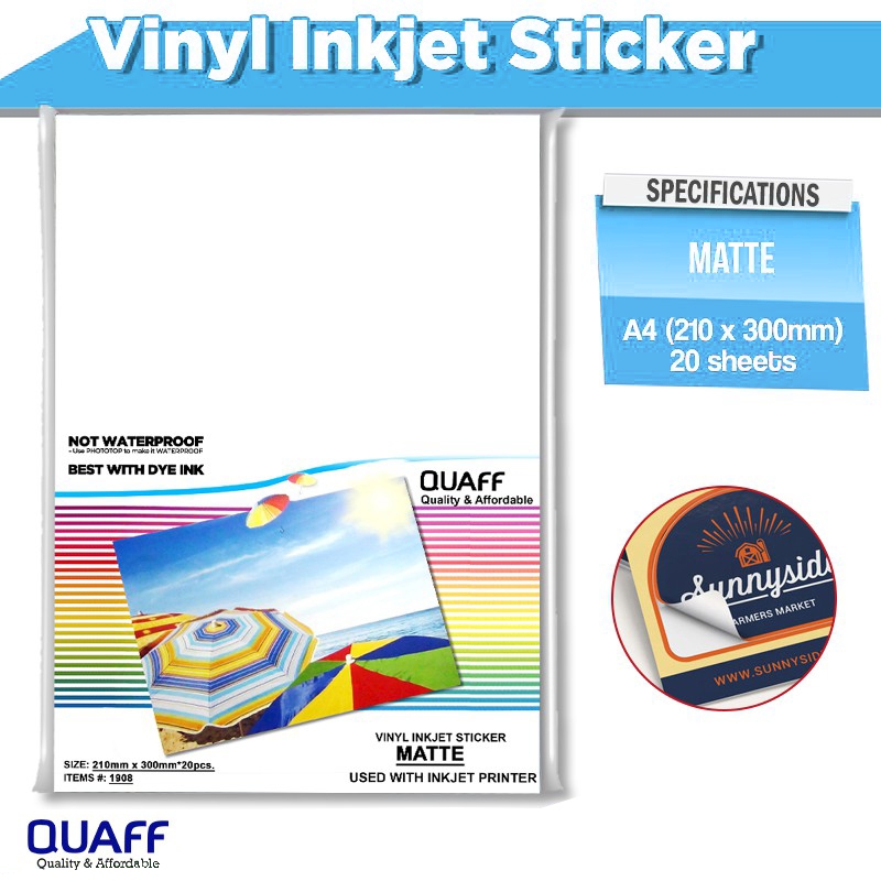 Quaff Vinyl Inkjet Sticker DIY Label Sticker Cartoon Sticker A4 Size ...