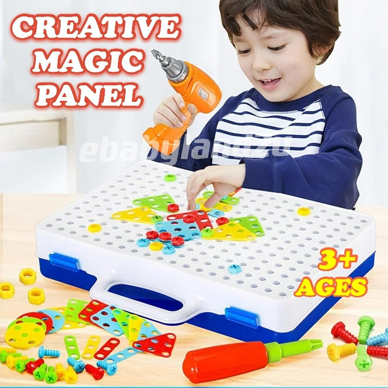 Early Learning Toy Creative Magic Panel Drill Tools Set Mosaic Puzzle ...