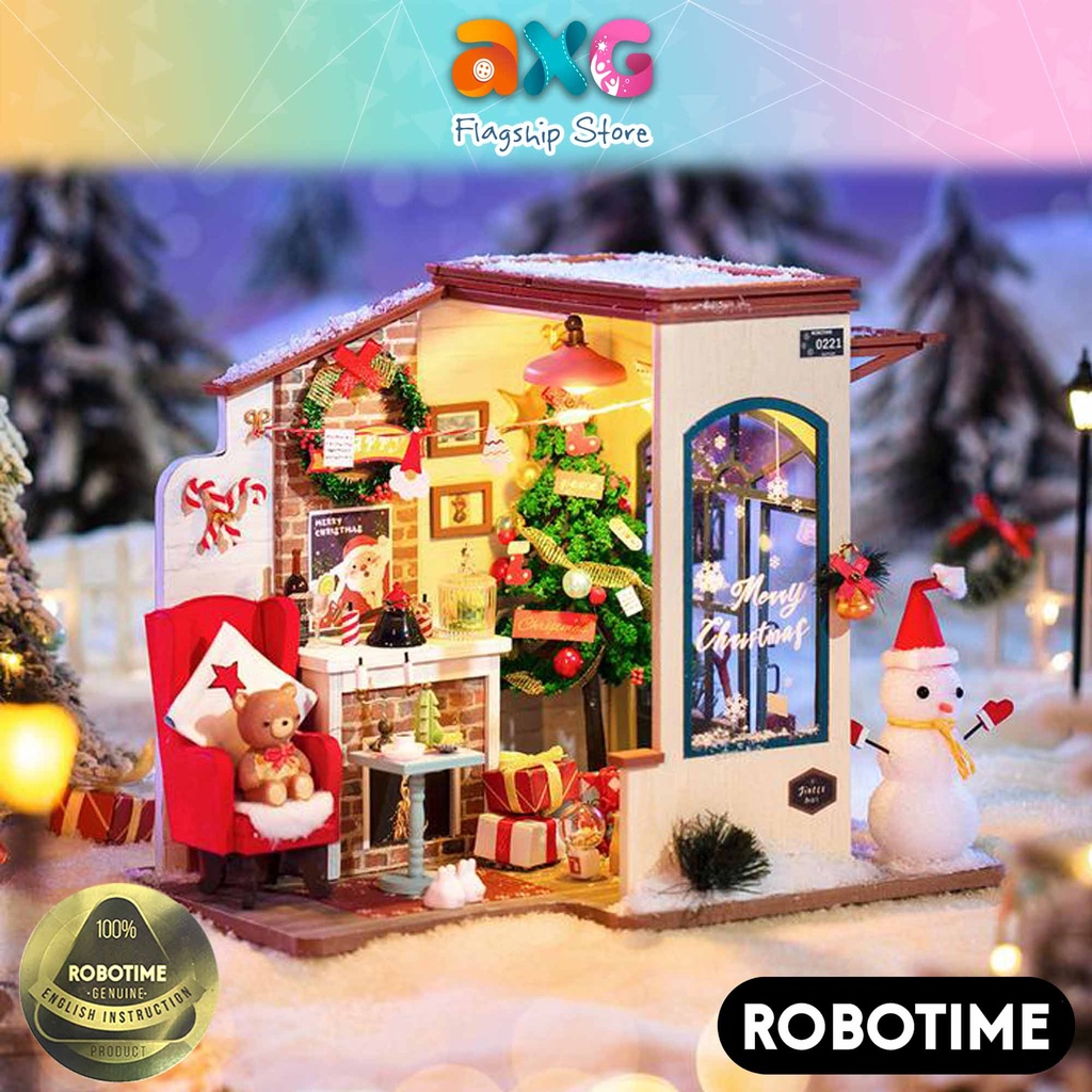 Robotime Rolife Wooden Miniature Christmas Snow House Dollhouse DG18 ...