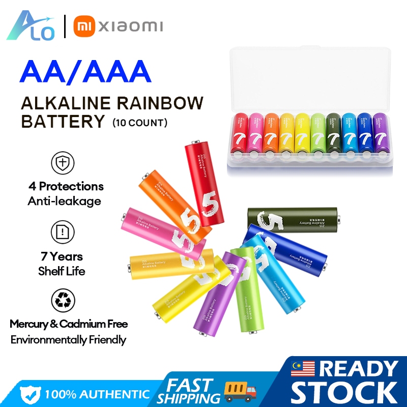 Xiaomi AA & AAA Rainbow Alkaline Battery (10 Count) Batteries Set Low ...