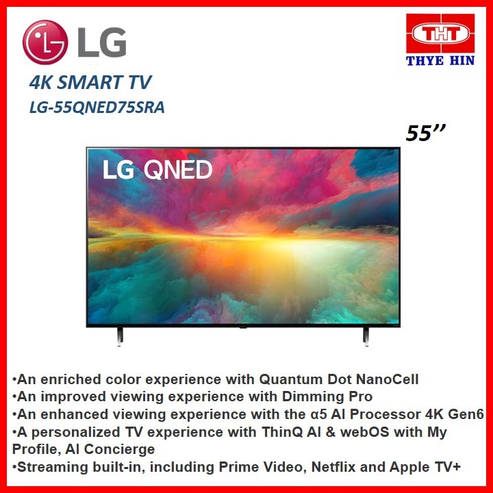 LG QNED TV QNED75 55 inch 4K Smart TV Quantum Dot NanoCell 55QNED75SRA ...