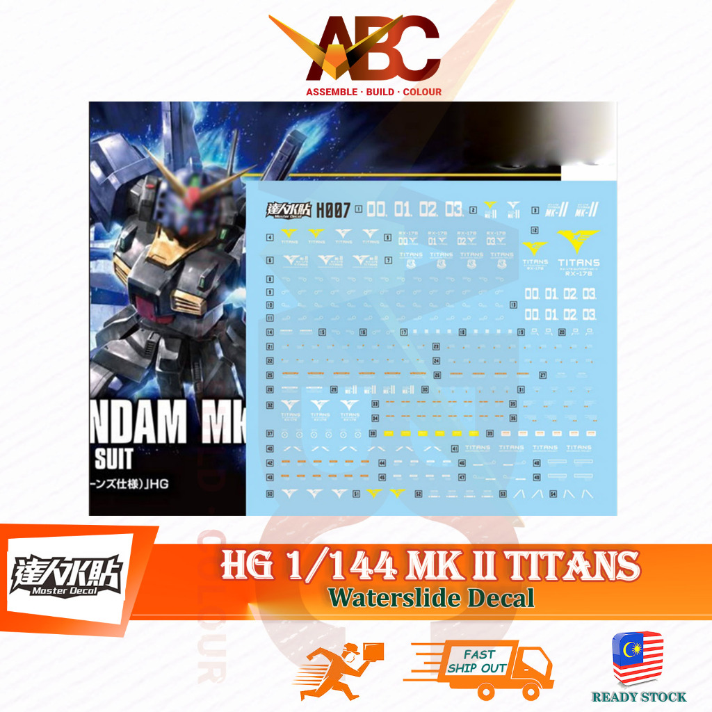 (Master) Waterslide Decal - HG 1/144 RX-178 MK 2 Titans Black MKII MK II Model Kit Water H007 ...