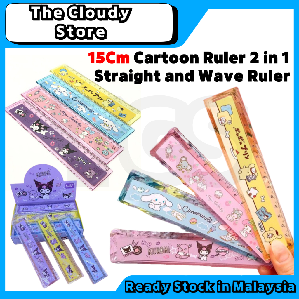 Ready Stock !!! 15cm Cartoon Ruler 2 in 1 Straight and Wave Ruler ...