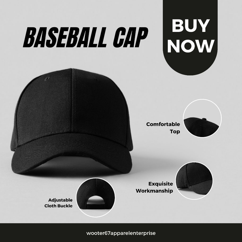(Premium Quality) Unisex Plain Baseball Cap Plain Velcro Stripe ...