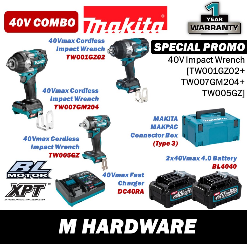 MAKITA Special Combo 40Vmax Cordless Impact Wrench TW001GM201+TW007GZ02 ...