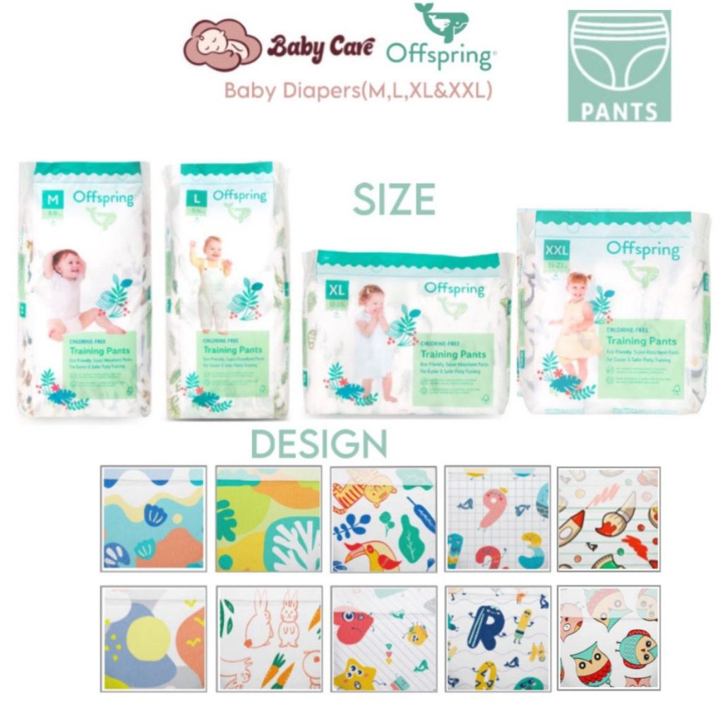 Offspring Premium Fashion Pants Diaper (M 42/ L 36/ XL 30/ XXL 24 ...
