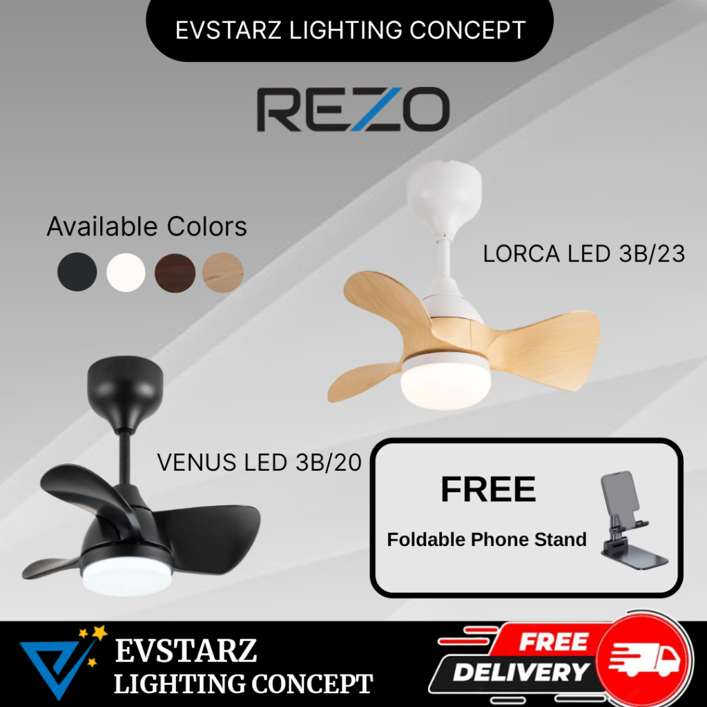 REZO VENUS / LORCA / MICA LED 3B 20/23/30 inches DC Motor Ceiling Fan with Remote Control ...