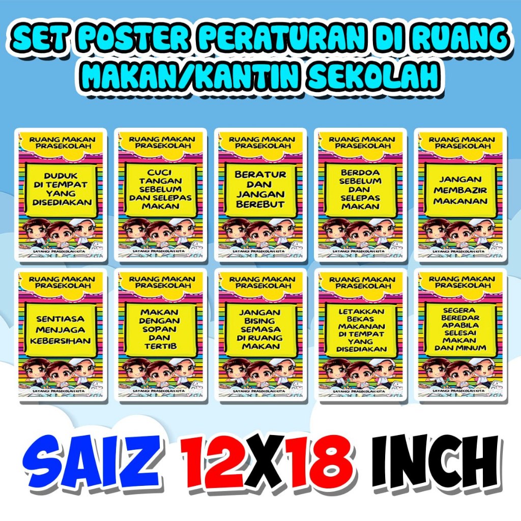 SET POSTER Peraturan & Adab di Ruang Makan / Kantin Sekolah | 10pcs ...