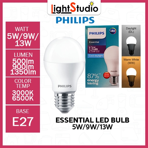 Philips Essential Led Bulb 5W/9W/13W | Shopee Malaysia