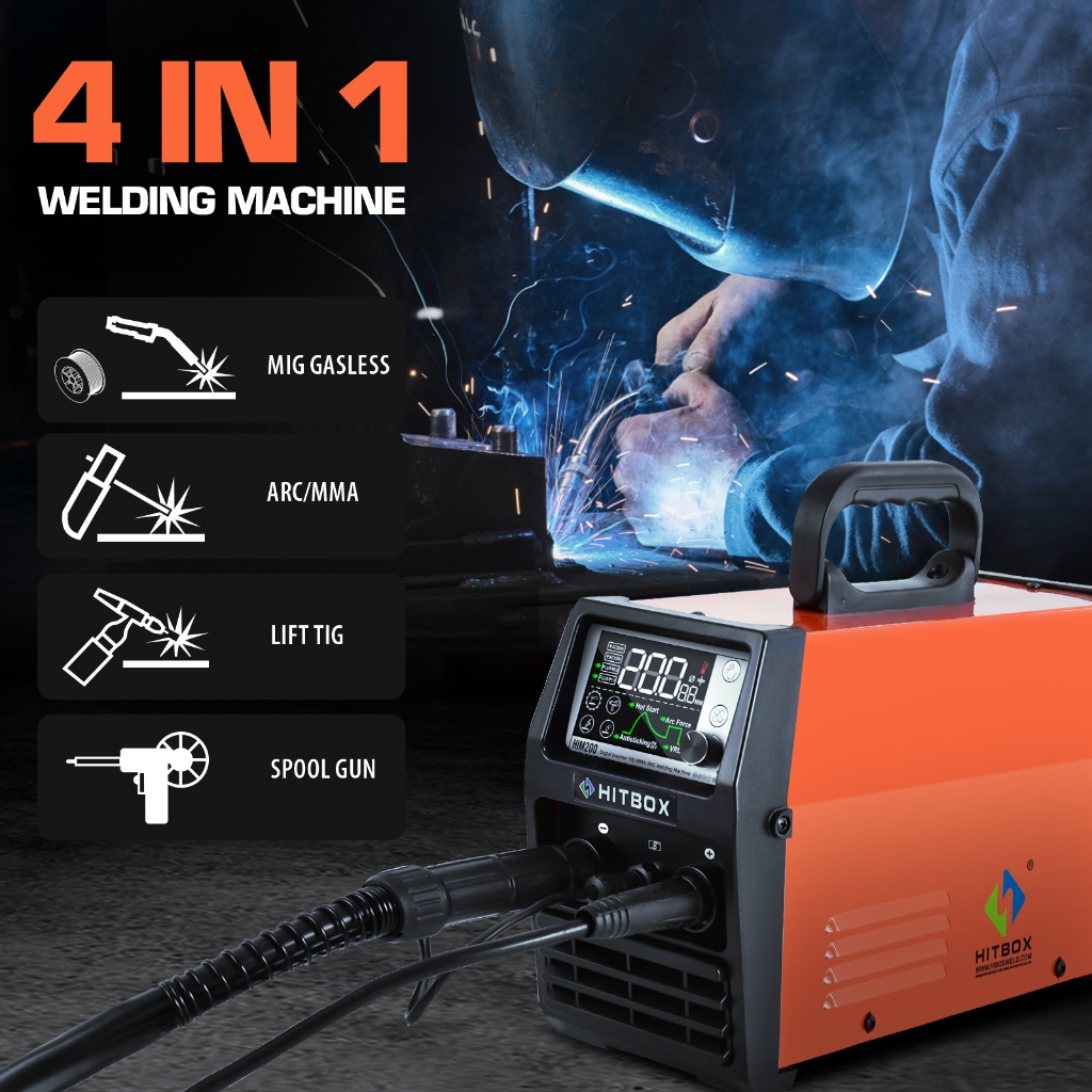 HITBOX 4 In 1 Gasless MIG Welder Flux Core Welder/MMA/LIFT TIG/Spool ...