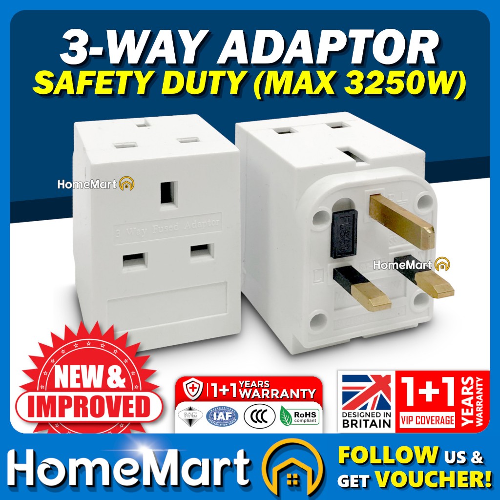 EMK 3 way adapter plug adaptor plug travel 3 way plug adapter 3 pin ...