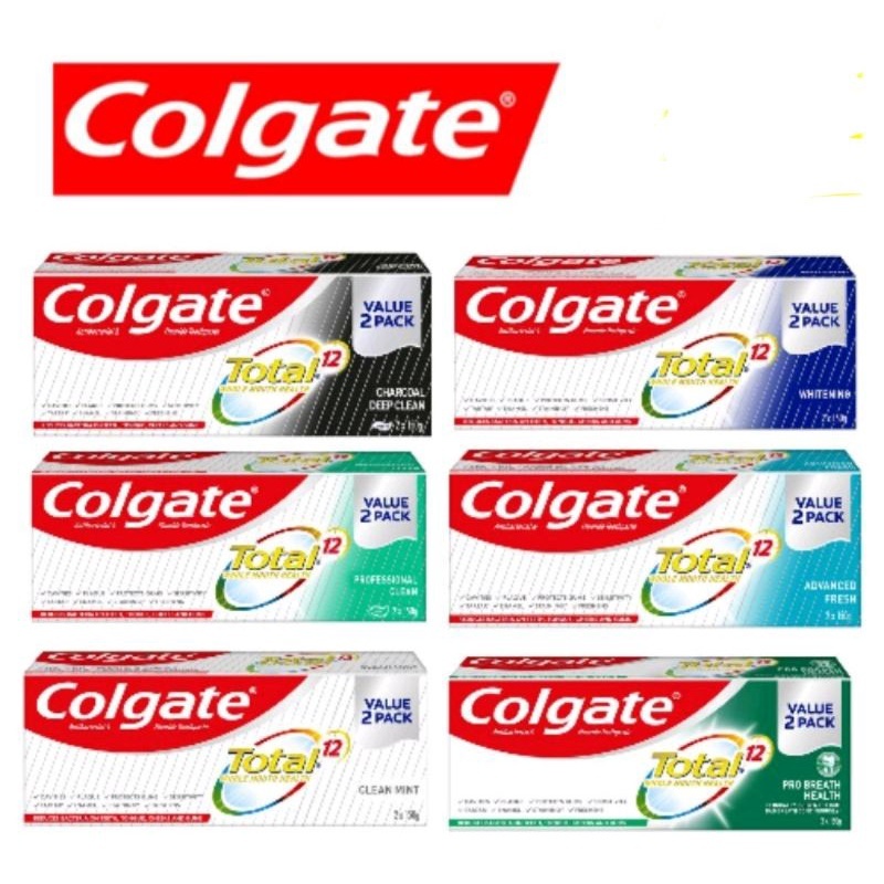 COLGATE Total 12 Value Twin Pack 150g x 2 150 Whitening, Pro Clean ...