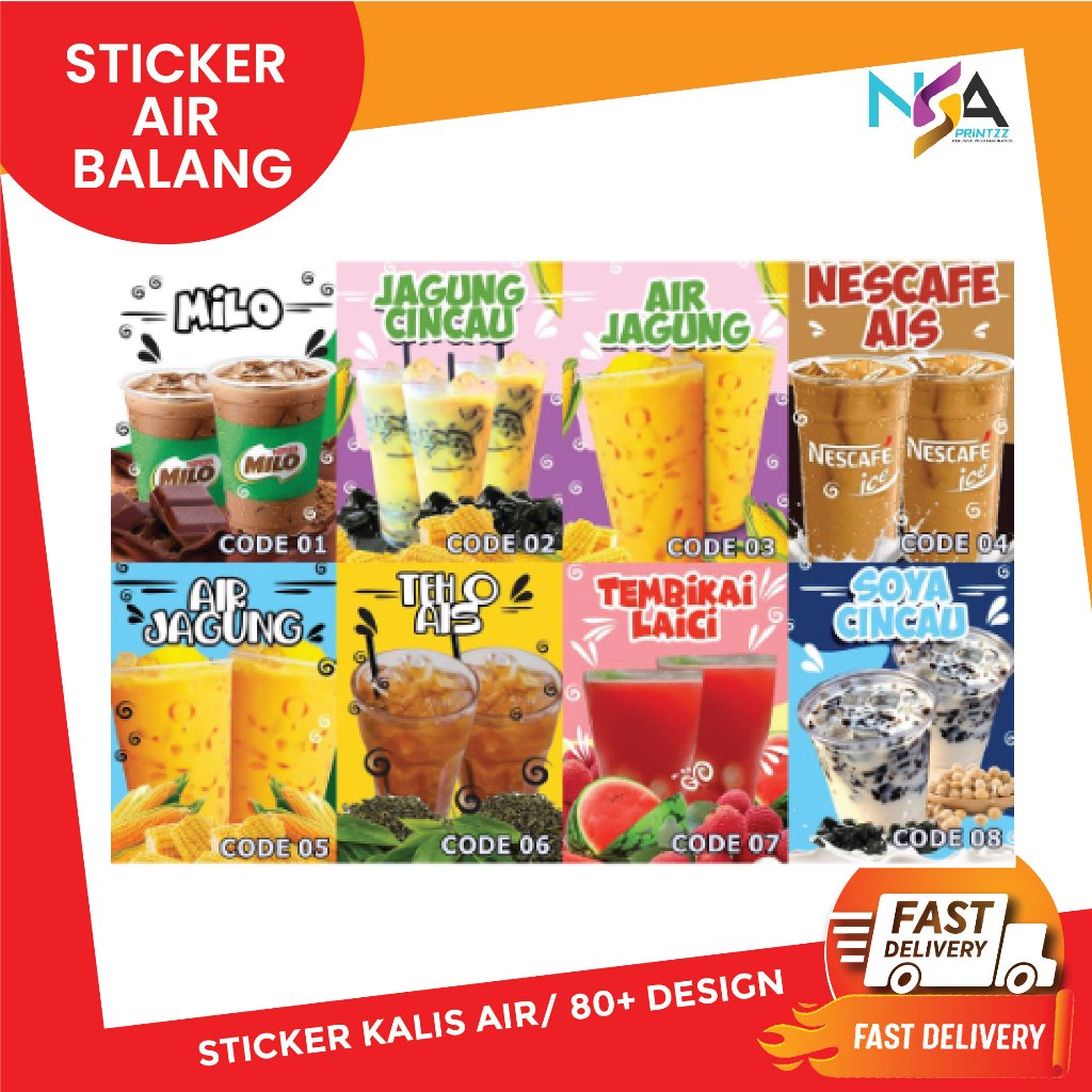 Sticker Air Balang Stiker Jus Buah Kelapa Teh Ais Green Tea Label ...