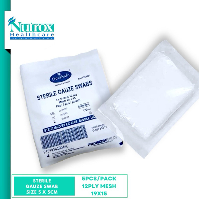 DURASAFE STERILE GAUZE SWAB 5CM X 5CM MESH 19x15 x 12ply (1 PACK)(5’s ...
