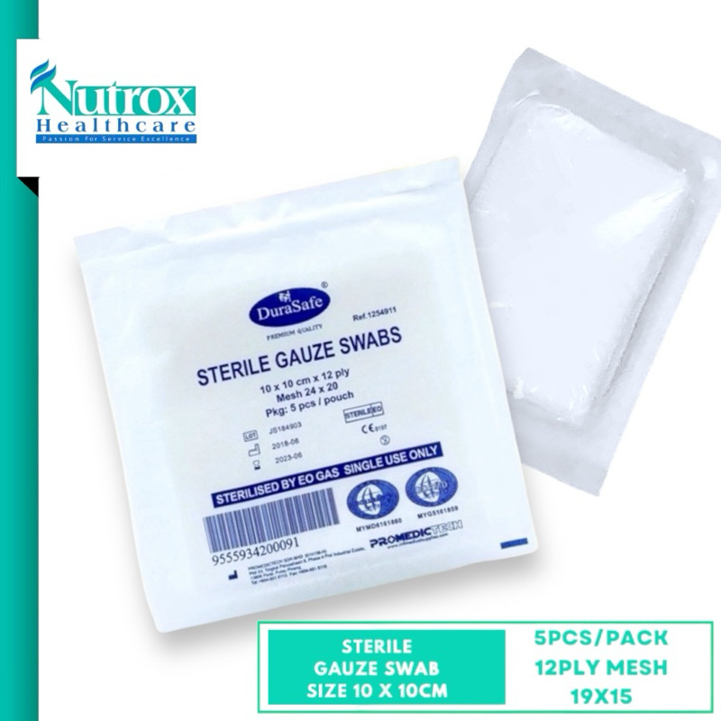 DURASAFE STERILE GAUZE SWAB 10CM X 10CM X12PLY MESH 19X15 (5S - PACK ...