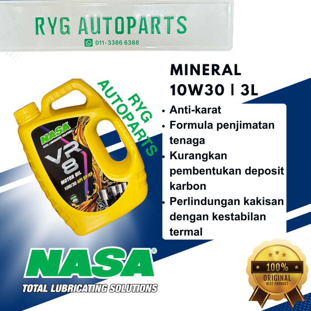 Original NASA VR8 Mineral Engine Oil 10W30 API SP/CF (3L) | Minyak ...