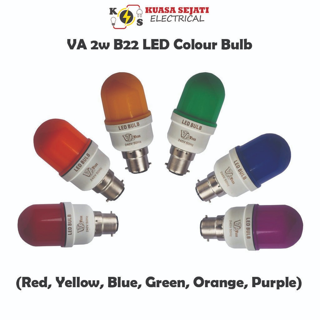 VA 2w B22 LED Colour Bulb (Red, Yellow, Blue, Green, Orange, Purple ...