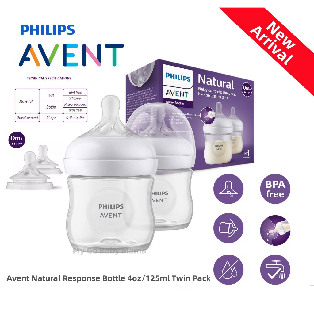 Philips Avent Natural Response Bottle 4oz/125ml Twin Pack Clear with ...