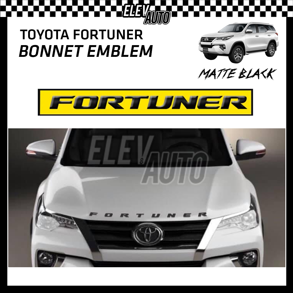 Toyota Fortuner 3D Bonnet Emblem Matte Black Logo Letter Accessories ...