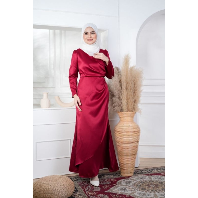 Elsie Satin Matte Dress Dinner Baju Raya Glamour | Shopee Malaysia