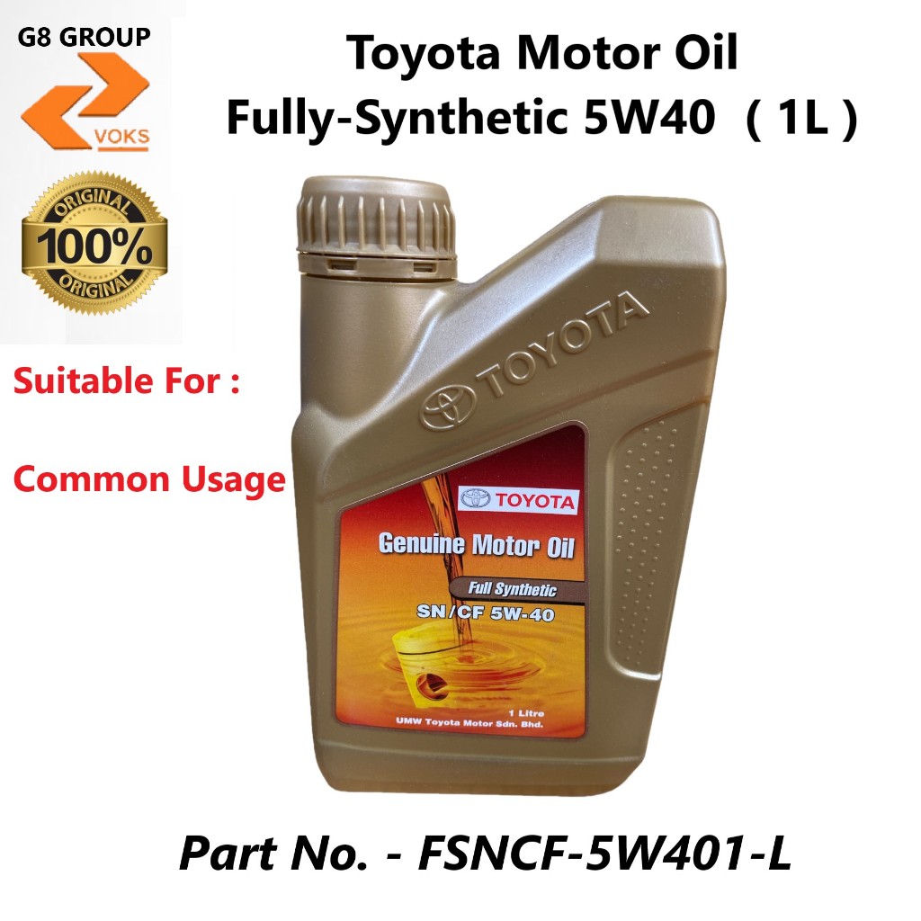 Toyota Motor Oil Fully Synthetic 5W40 - 1L ( FSNCF-5W401-L ) | Shopee ...