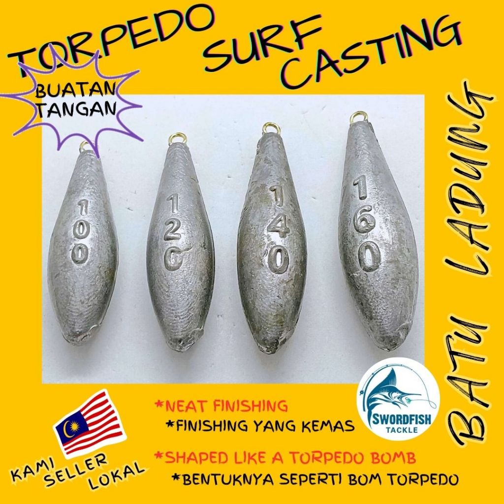 Batu Ladung Torpedo Batu Pancing Sinker Batu Ladung Surf 💯% Timah ...