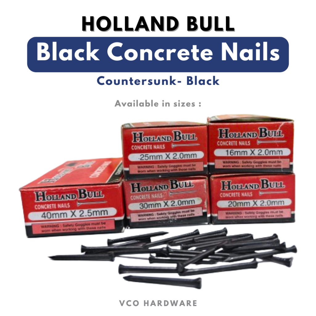 Holland Bull Countersunk Black Concrete Nails / Paku Batu Hitam ...