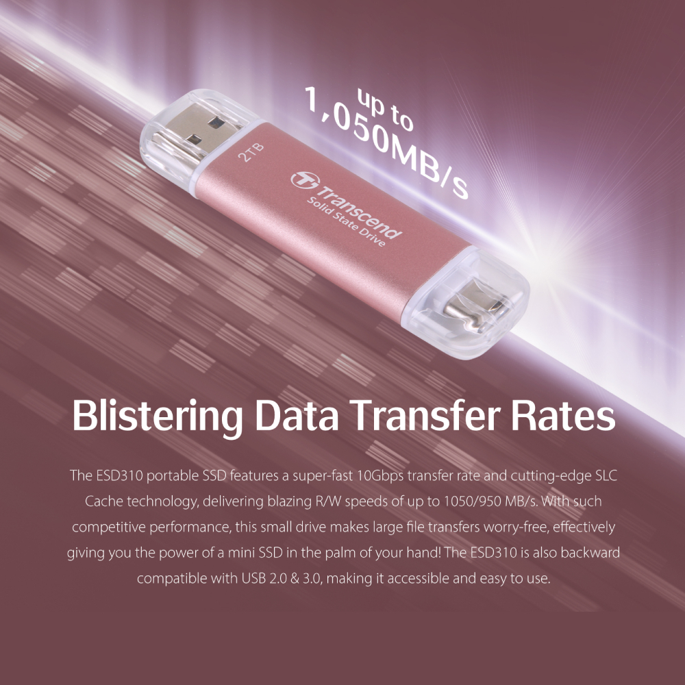 Transcend ESD310 Smallest OTG Type-C Portable SSD, Silver/Black/Pink ...