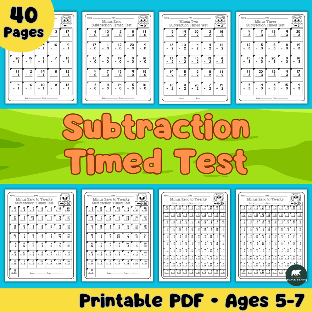 Printable Subtraction Timed Tests for Kids [PDF] | 3 Levels of Tests ...