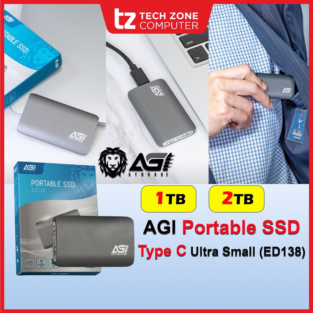 AGI PORTABLE SSD External ED138 Type-C USB 3.2 Gen 2 ULTRA THIN - (1TB ...