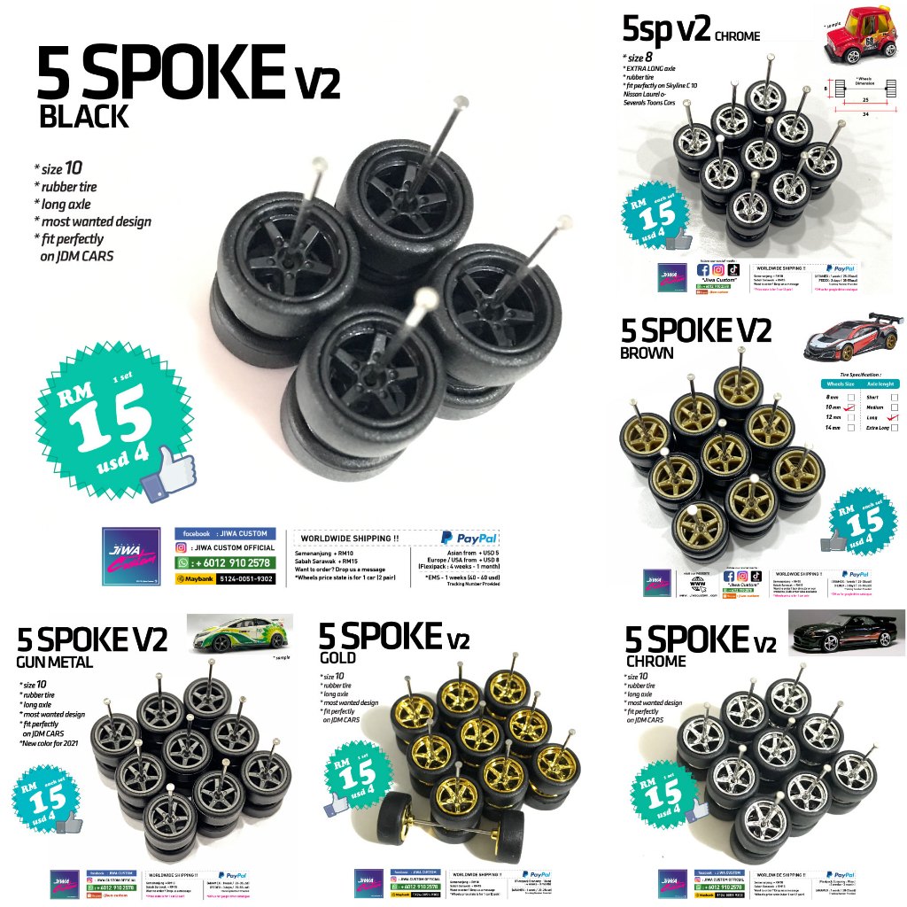 5 spoke V2 Wheels | Real Riders Hotwheels Tayar Getah Chrome White ...