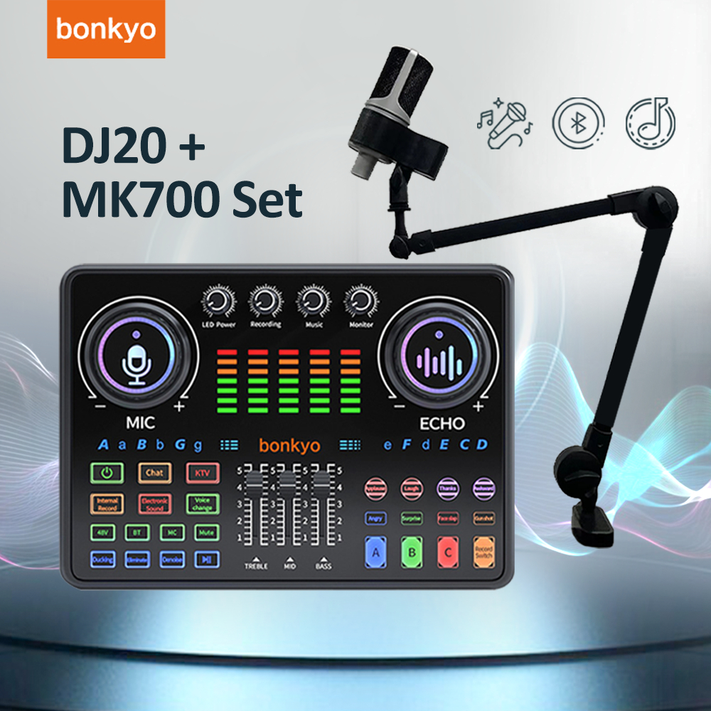 [Local Stock]DJ20 Sound Card 48v+MK700 microphone 48V live sound card ...