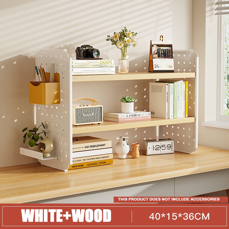 Desktop Storage Rack Home Office Bookshelf Rak Buku Hole Board Student ...
