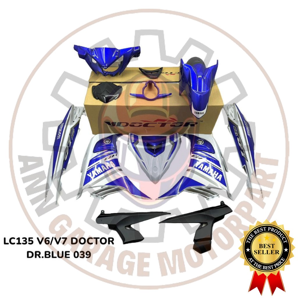 COVERSET BODYSET YAMAHA LC LC135 V6 V7 DR BLUE GP BIRU CODE 039 STRIPE ...