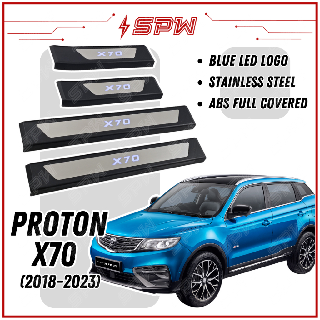 Proton X70 (2018-2023) Blue LED 4PCS Side Step ABS Stainless Steel ...