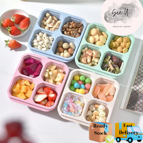 Container Food Storage Box with Cover Candy Compartment Tray Bento Box ...