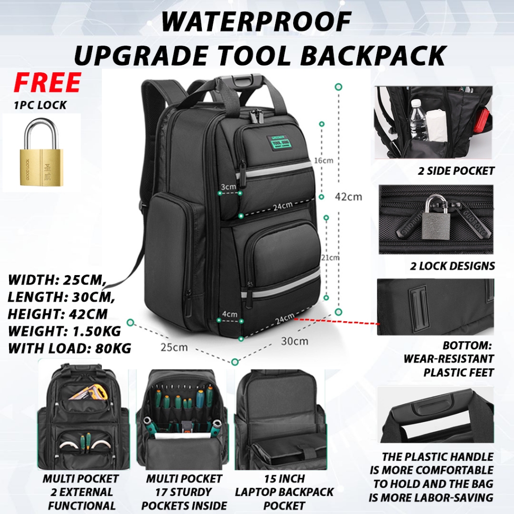 Wuyunn Tool bagpack Electrician Water Proof Tool Beg Travel Bags Tool ...