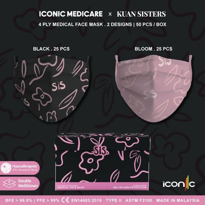 iconic mix kuan sis colour set 4ply adult medical face mask 50's ...