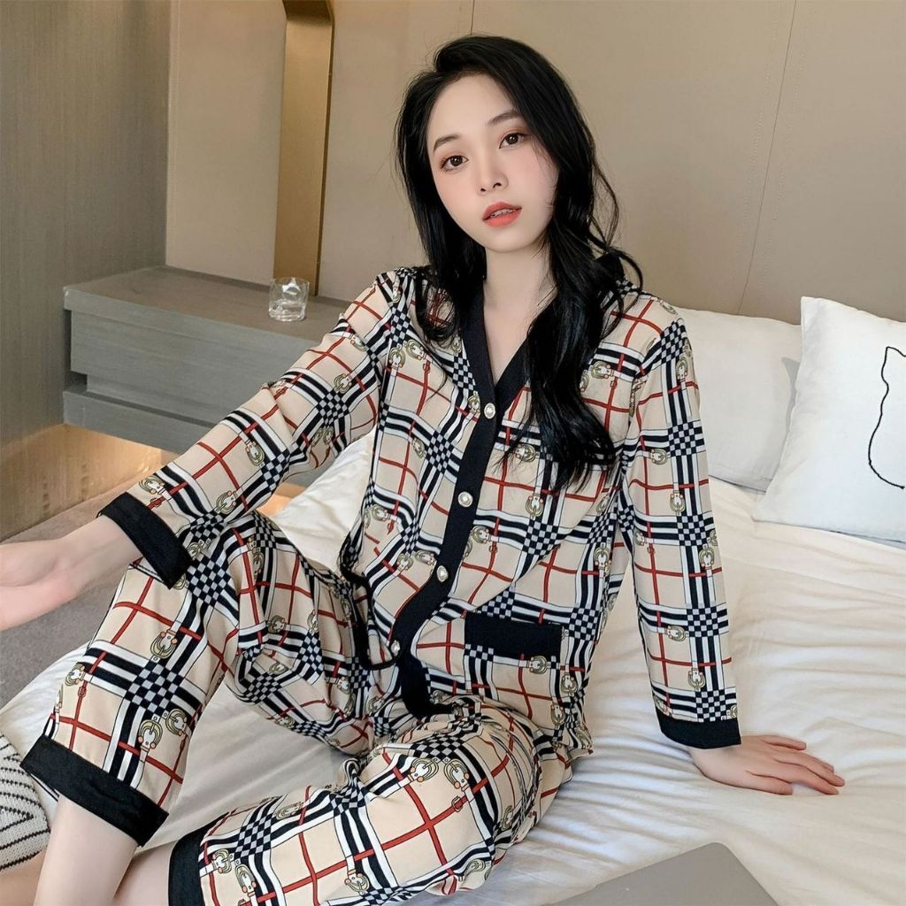 2 in 1 Set Korean Design Pyjamas Women Long Sleeve Silk Sleepwear ...