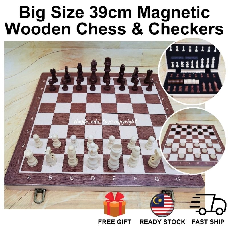 39cm Big 2 in 1 Wooden Chess And Checkers Set Wooden Magnetic Chess Set ...