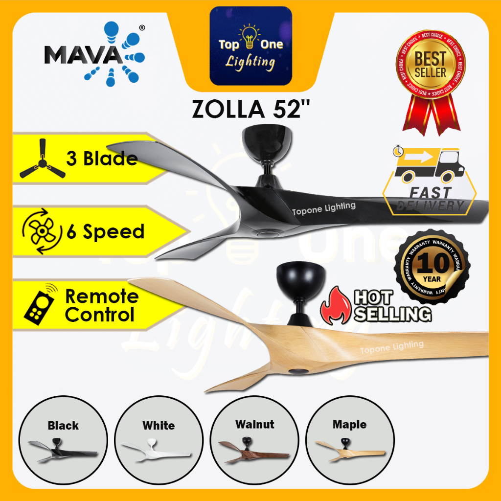 MAVA 52" ZOLLA CEILING FAN WITH REMOTE CONTROL / DC / INVERTER / 3 ...