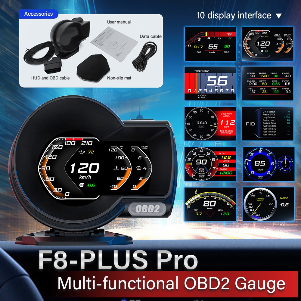 Fast Ship ⚡ Car OBD OBD2 Meter Speedometer Gauge F8 PLUS PRO GPS HUD ...