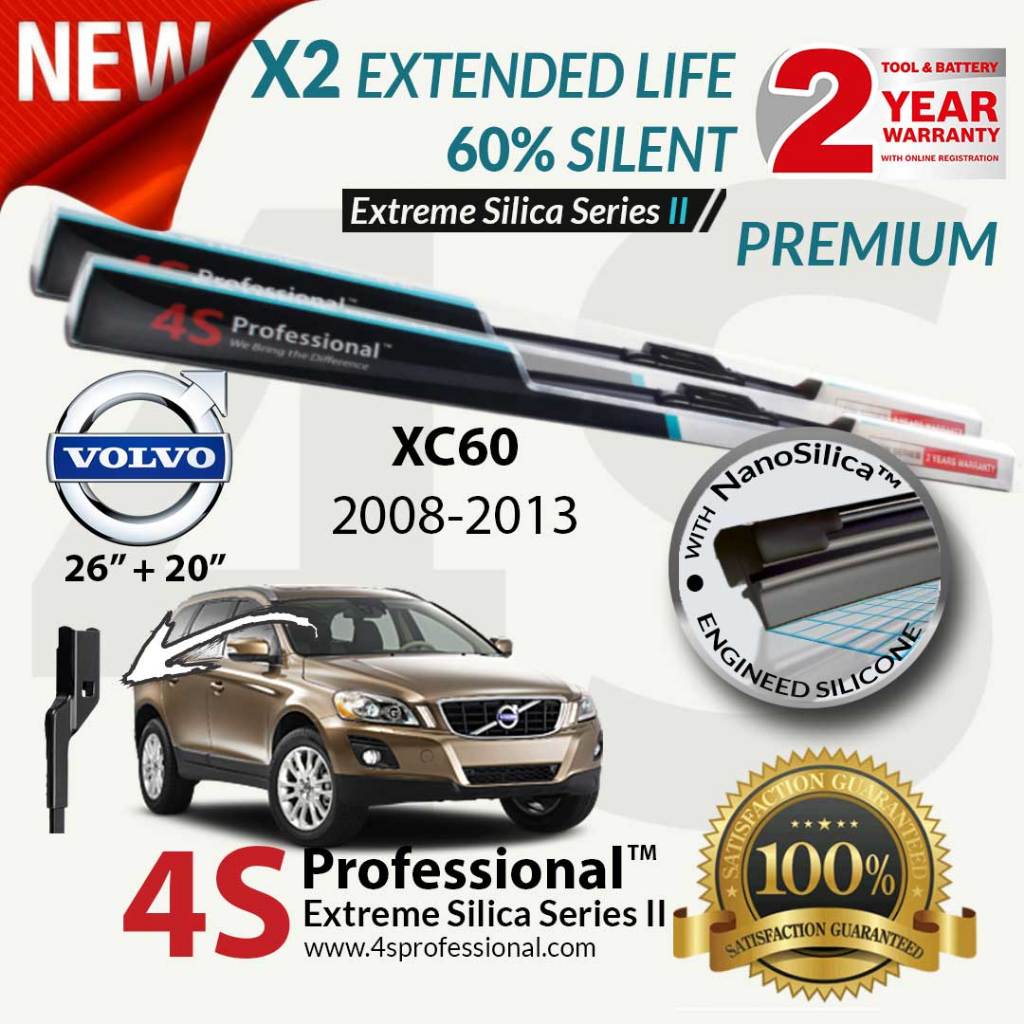 Volvo XC60 2008-2025 4S Professional ™ Extreme Silica Series II Wiper Silicone Blades (1 pair) 2 ...