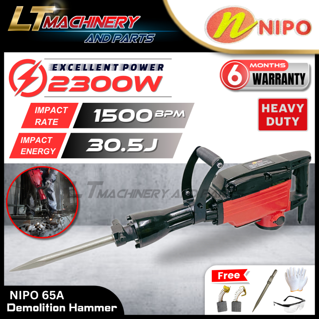 NIPO 65A 2300W Heavy Duty Demolition Hammer Concrete Breaker Hacker ...